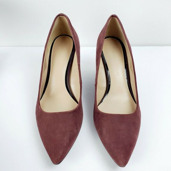 H by Halston | Shoes | H By Halston Burgundy Leather Croc Sandy Wedge ...